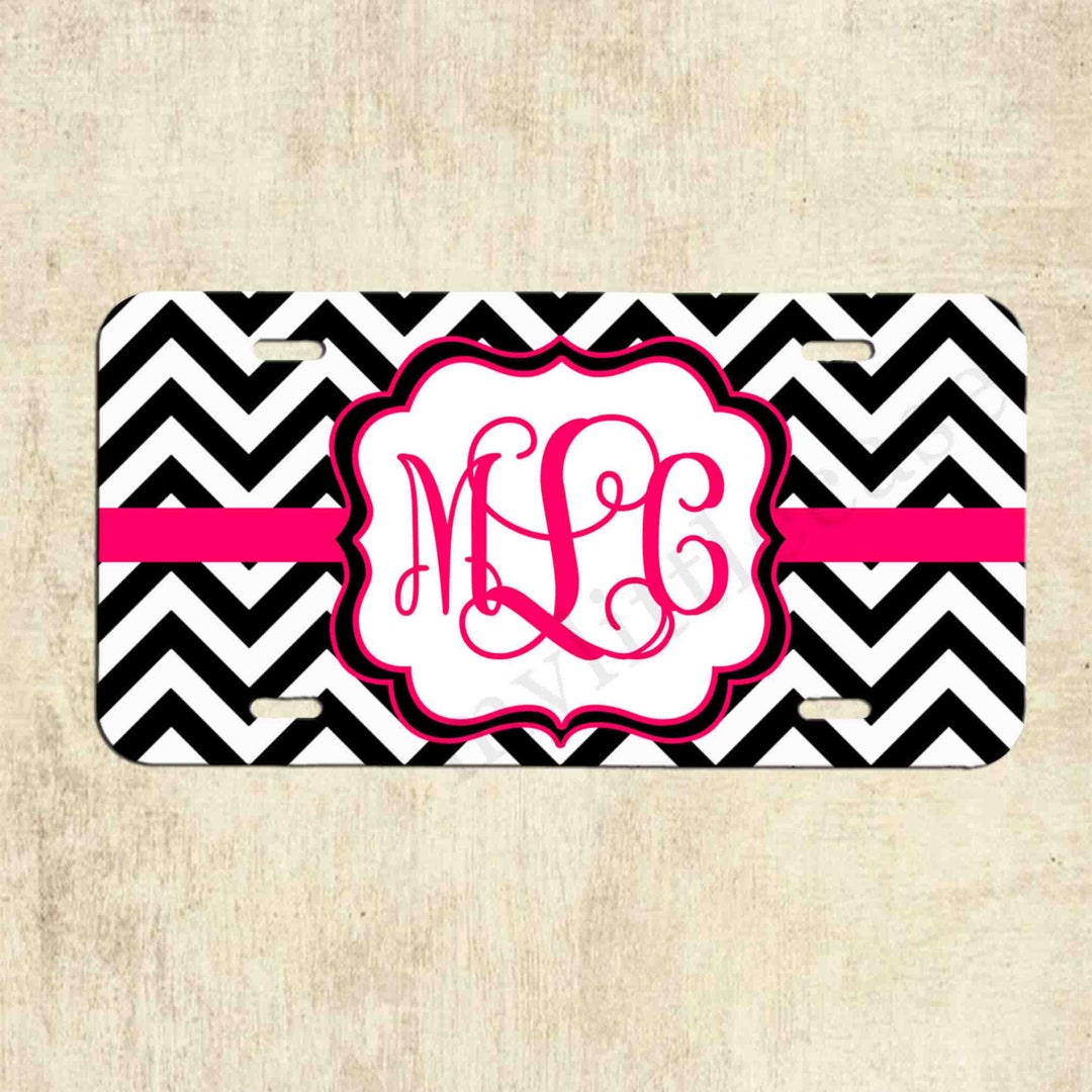 License Plate Monogram Black Pink Chevron Personalized License Plate ...