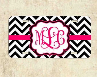 Monogram License Plate Pink Lattice Black Chevron | Etsy
