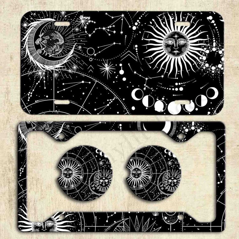 Celestial Sun and Moon License Plate Frame Monogrammed | Etsy