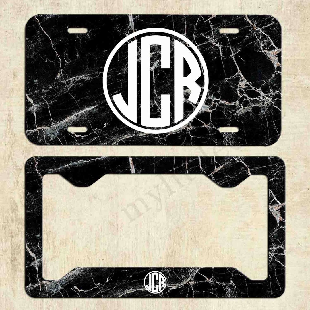 Faux Black Marble Monogrammed License Plate License Plate Frame ...