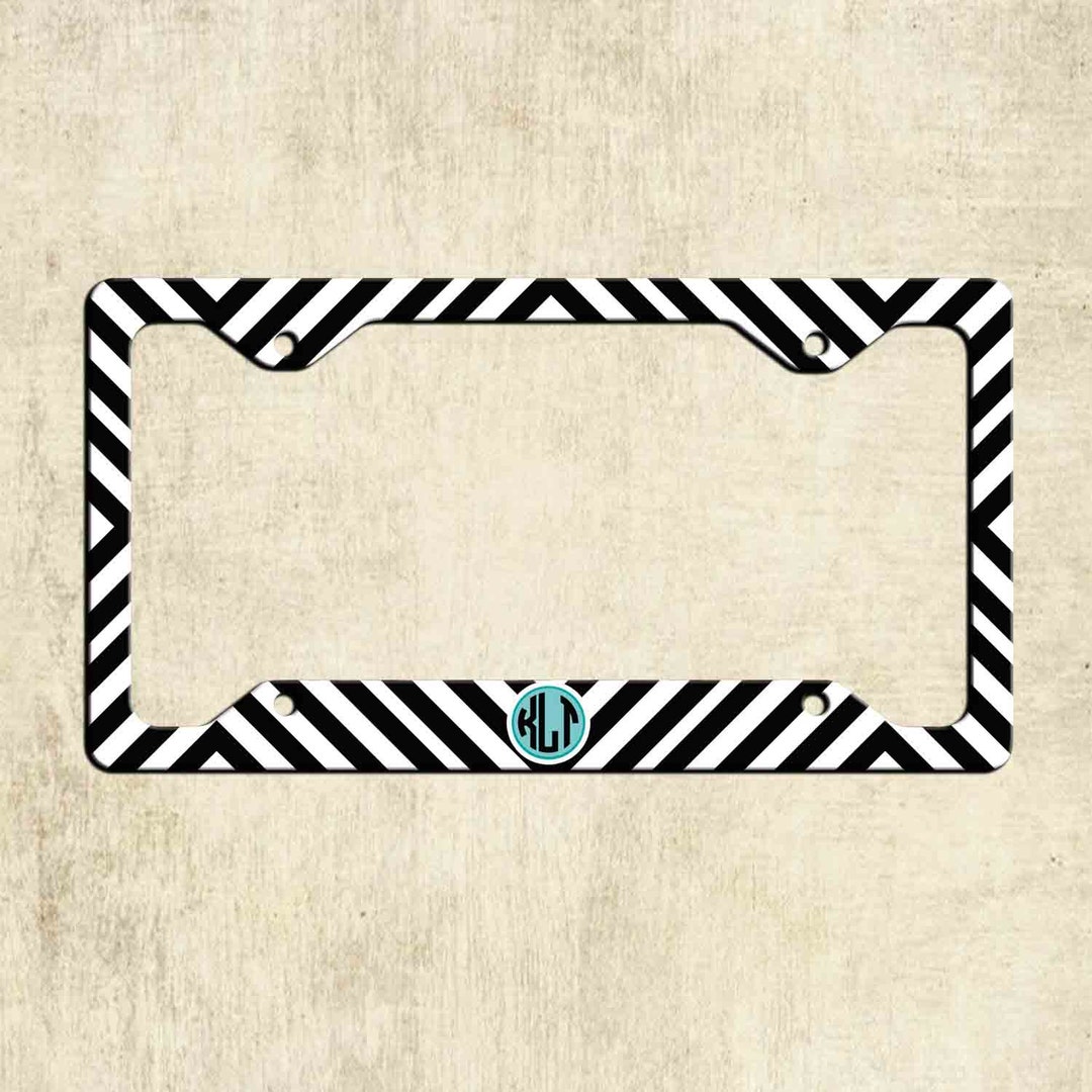 Monogram License Plate Frame Black Chevron Personalized - Etsy