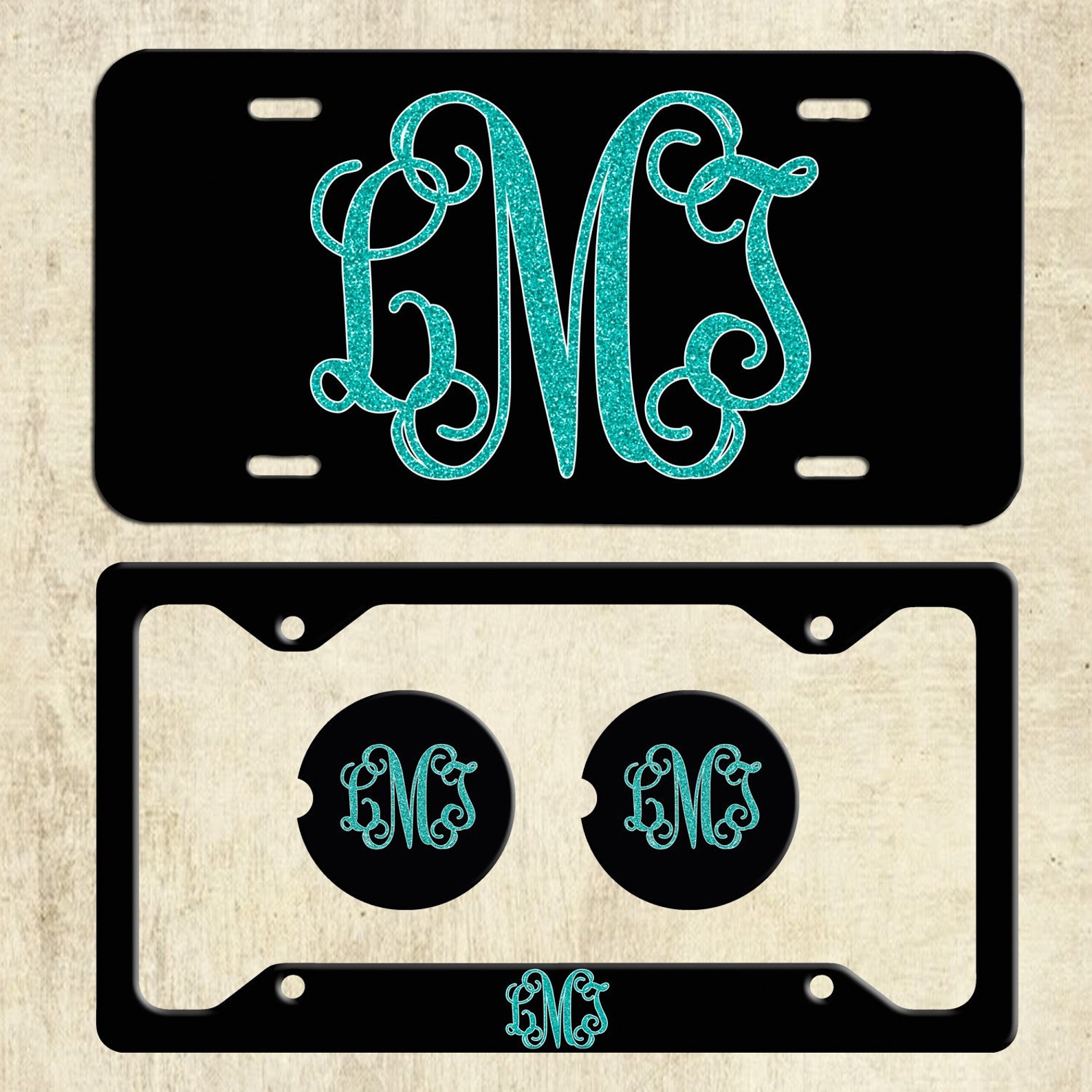 Black Turquoise License Car Tag Monogram Frame Personalized | Etsy