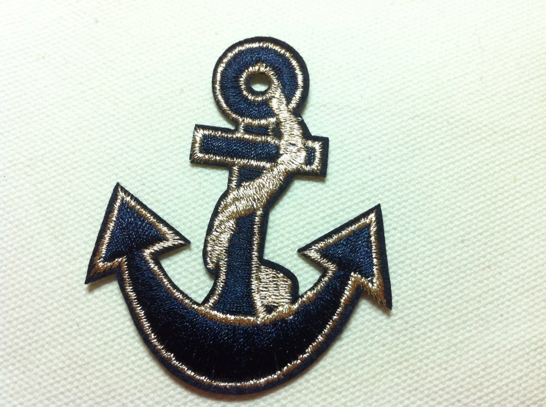 Lot of 2 Pieces Anchor Gold / Silver 6cmx 6cm Embroidered Iron on ...