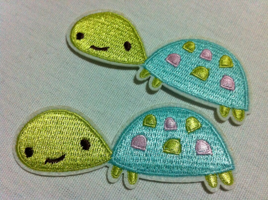 Lot of 2 Pieces Lime Pink Cartoon Turtle 8 X 3cm Embroidered Iron on ...