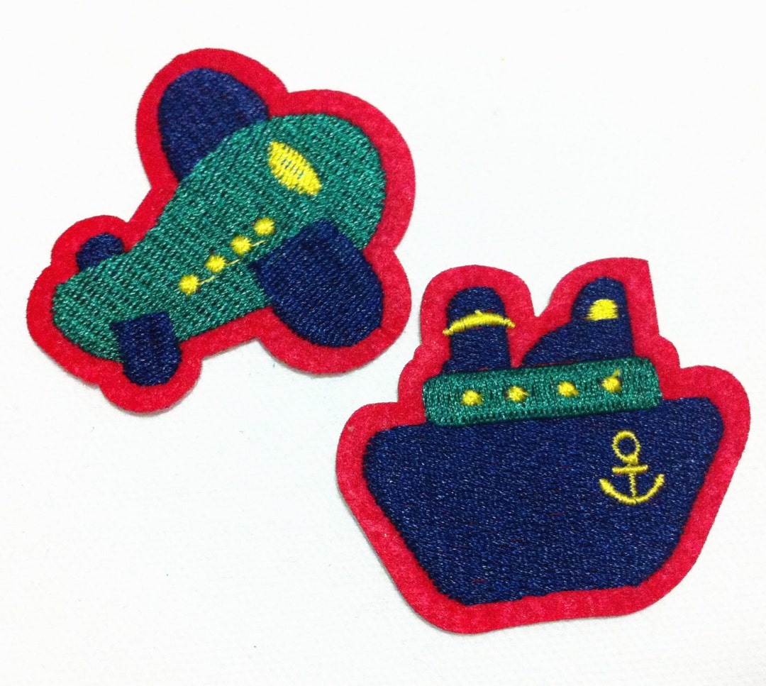 Kids Patch Cartoon Aeroplane Boat Embroidered Applique Iron on Patch BO ...