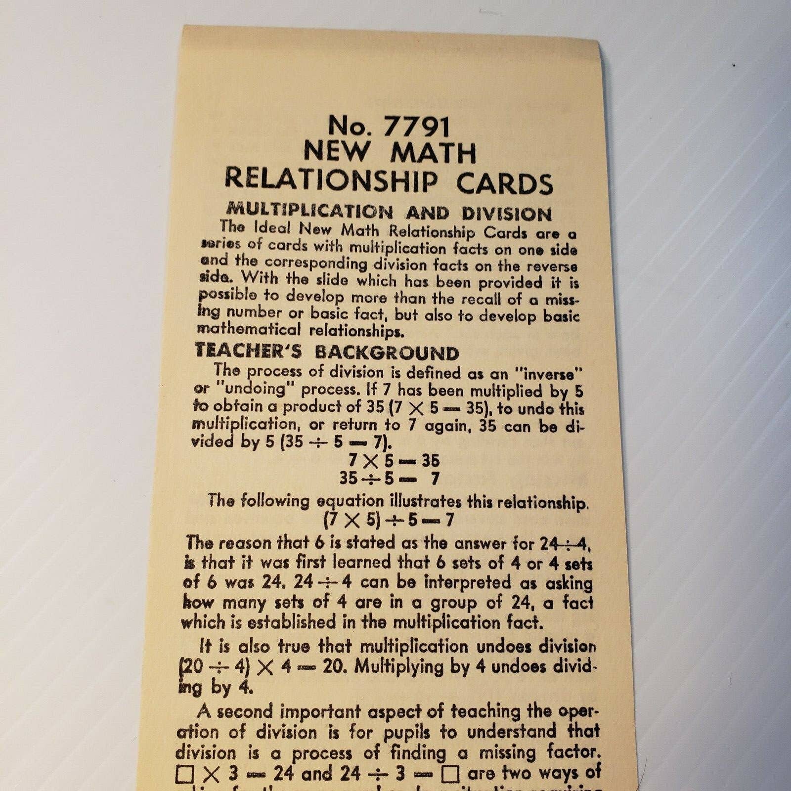 Vintage Flash Cards Math Multiplication Division Ideal 791 School ...