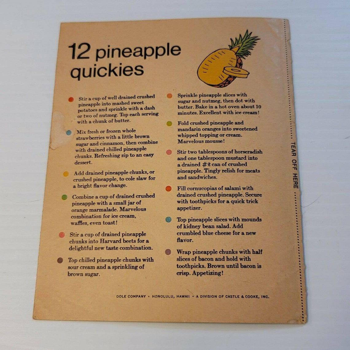 The Pineapple Cookbook Booklet Dole Company Hawaii Vintage Advertising ...