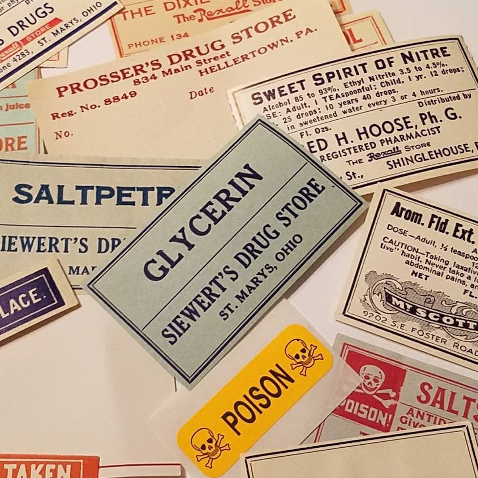 Vintage Pharmacy Labels RX Apothecary Labels Poison Drug | Etsy