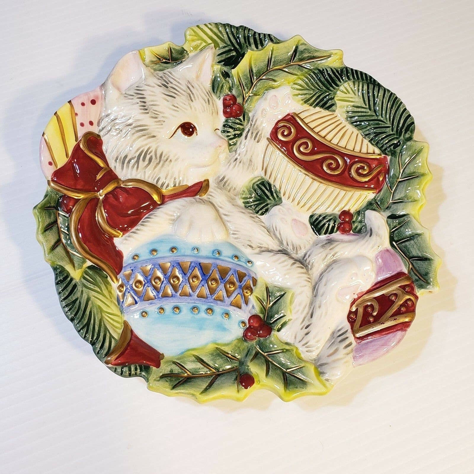 Vintage Fitz & Floyd Christmas Canape Display Hang Plate Kristmas Kitty ...
