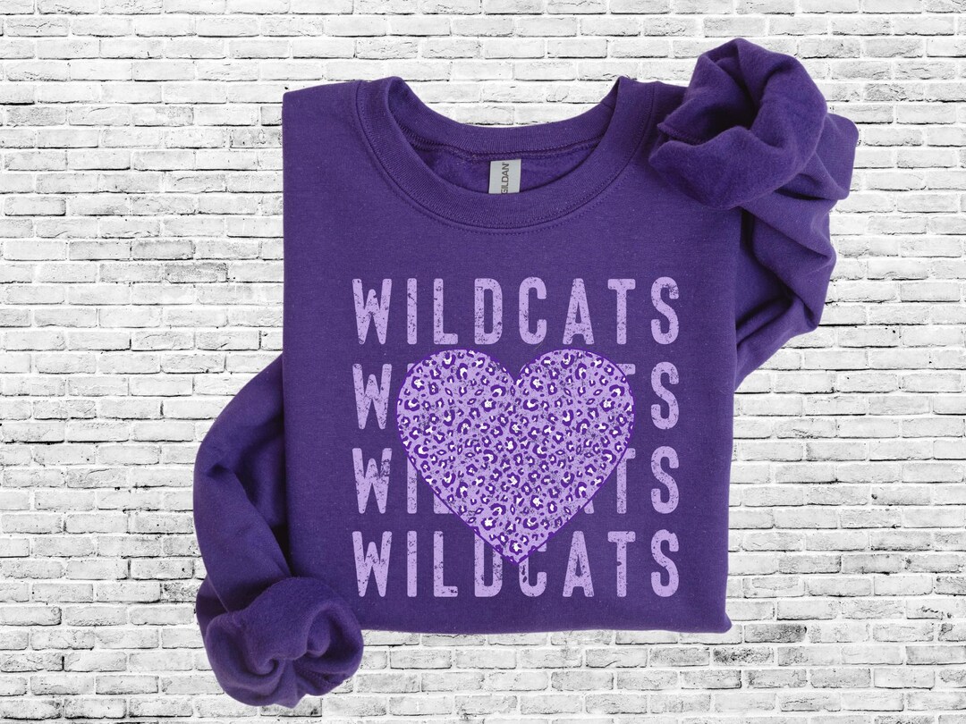 Wildcats Repeat Purple Leopard Heart PNG 300dpi Digital Design - Sublimation DTF Screen Print ...