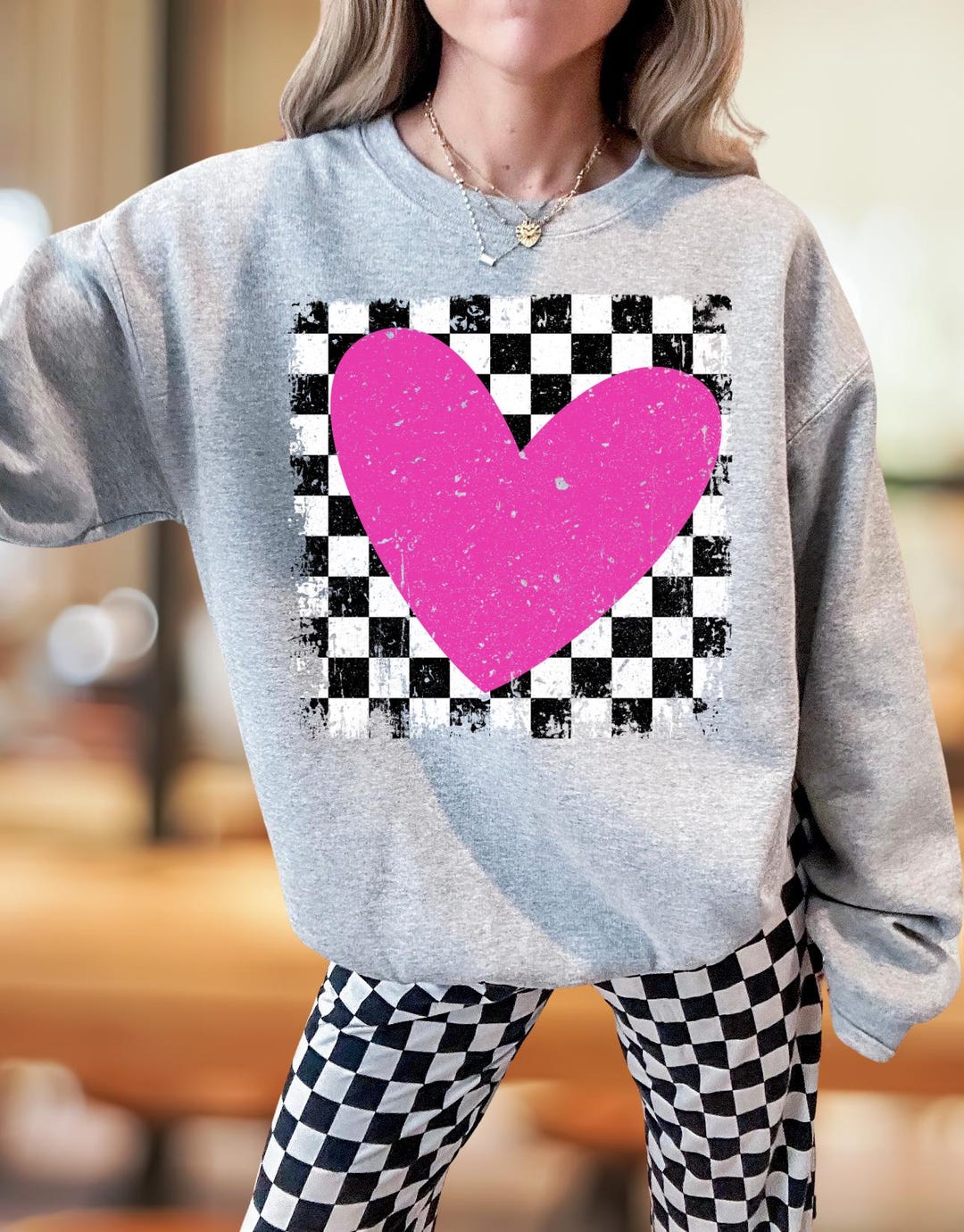 Oversized Checkered Hot Pink Heart Grunge | PNG 300dpi | Digital Design ...