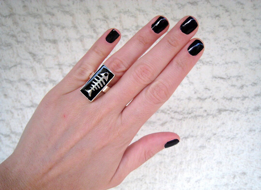 Black Fishbone Adjustable Resin Ring. Summer Beach Jewelry - Etsy