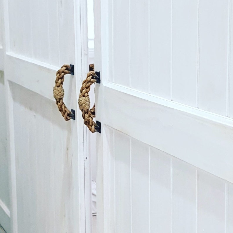 12" NAVY ROPE PULL With Polished Bronze Fittings for Barn Door Pull ...