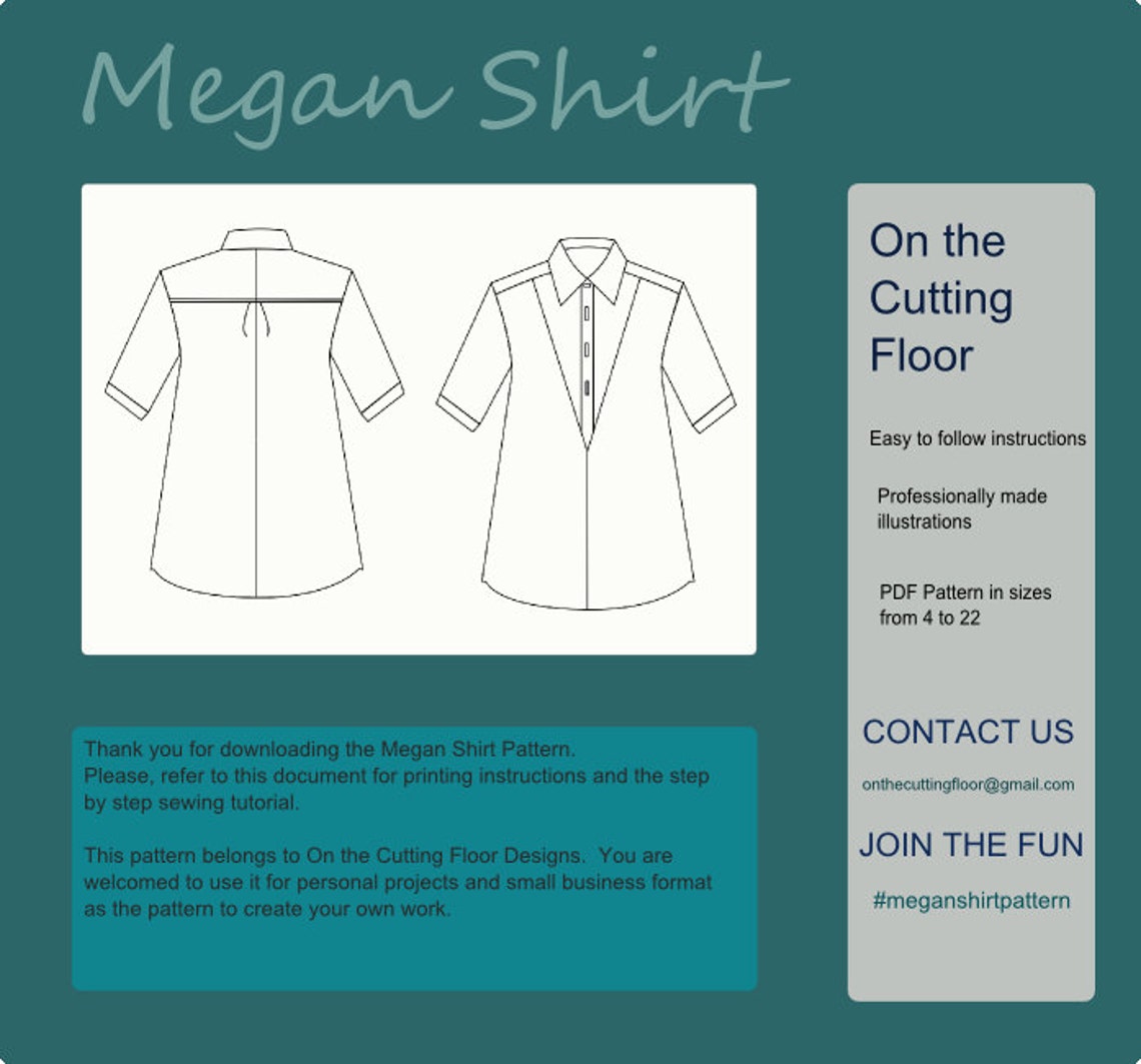 Megan Shirt: PDF Printable Sewing Pattern - Etsy