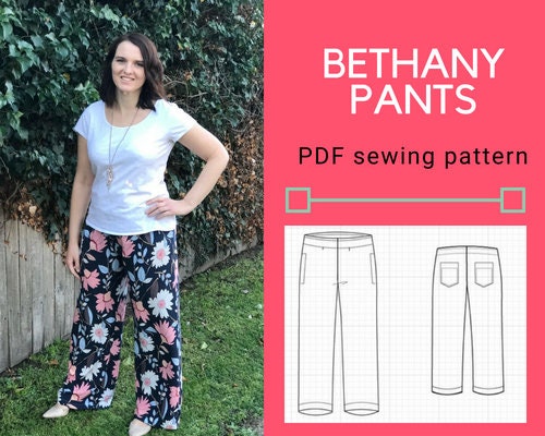 The Bethany Pants PDF Sewing Pattern and Tutorial for Women. Printable Woven Pants Pattern Sizes ...