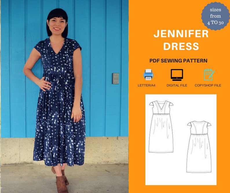 Jennifer Dress PDF Sewing Pattern and Sewing Tutorial | Etsy
