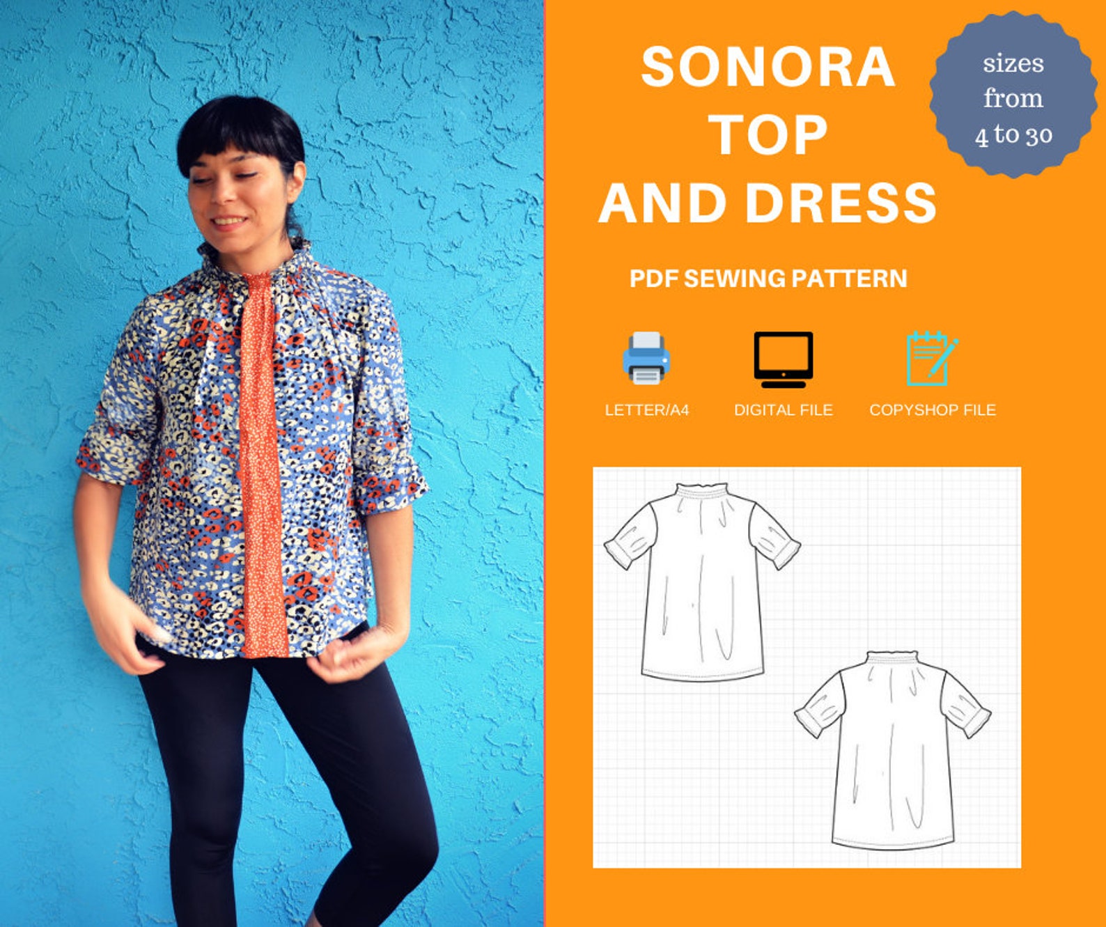 Sonora Top and Dress PDF Sewing Pattern and Tutorial - Etsy