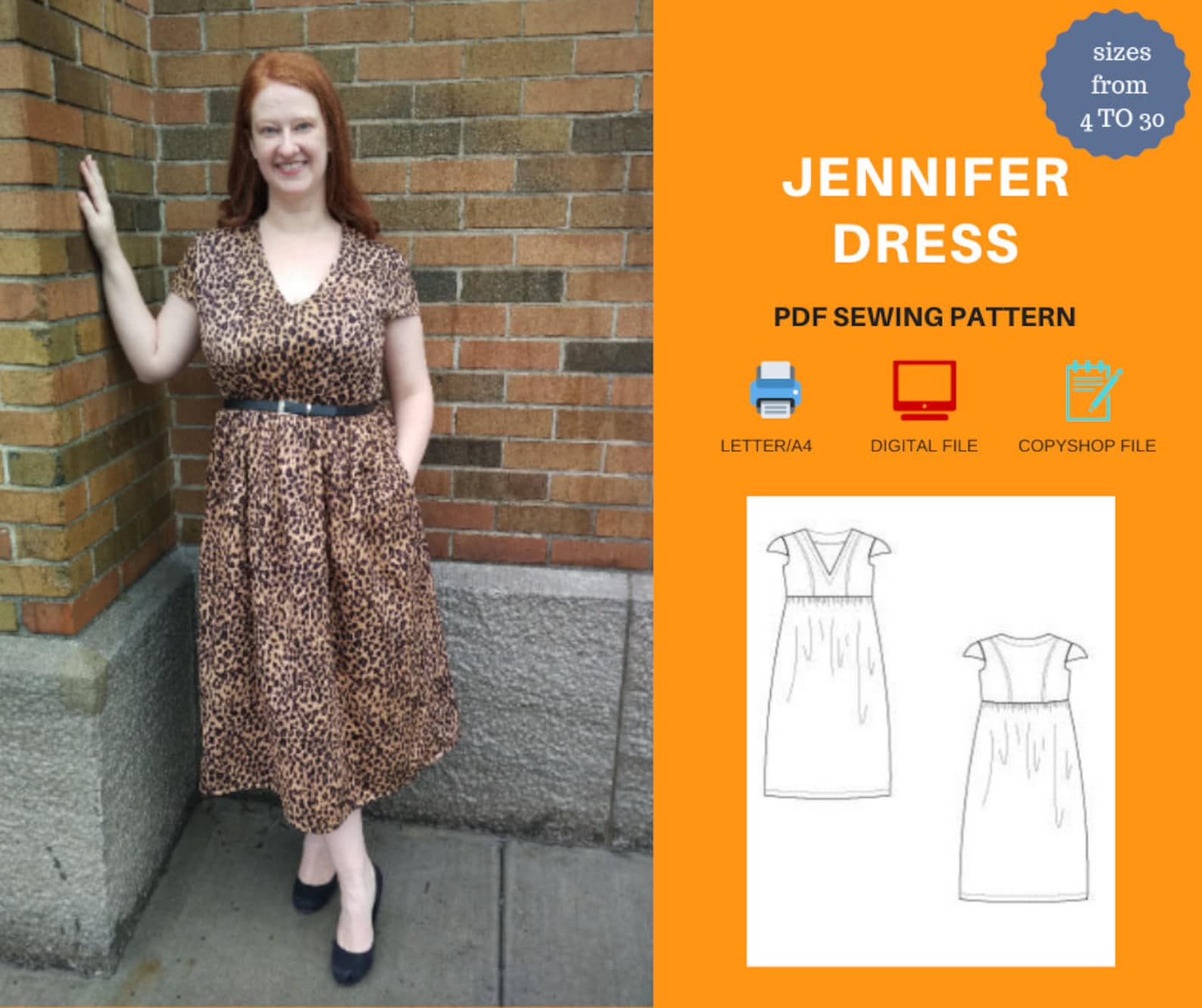 Jennifer Dress PDF Sewing Pattern and Sewing Tutorial - Etsy Canada