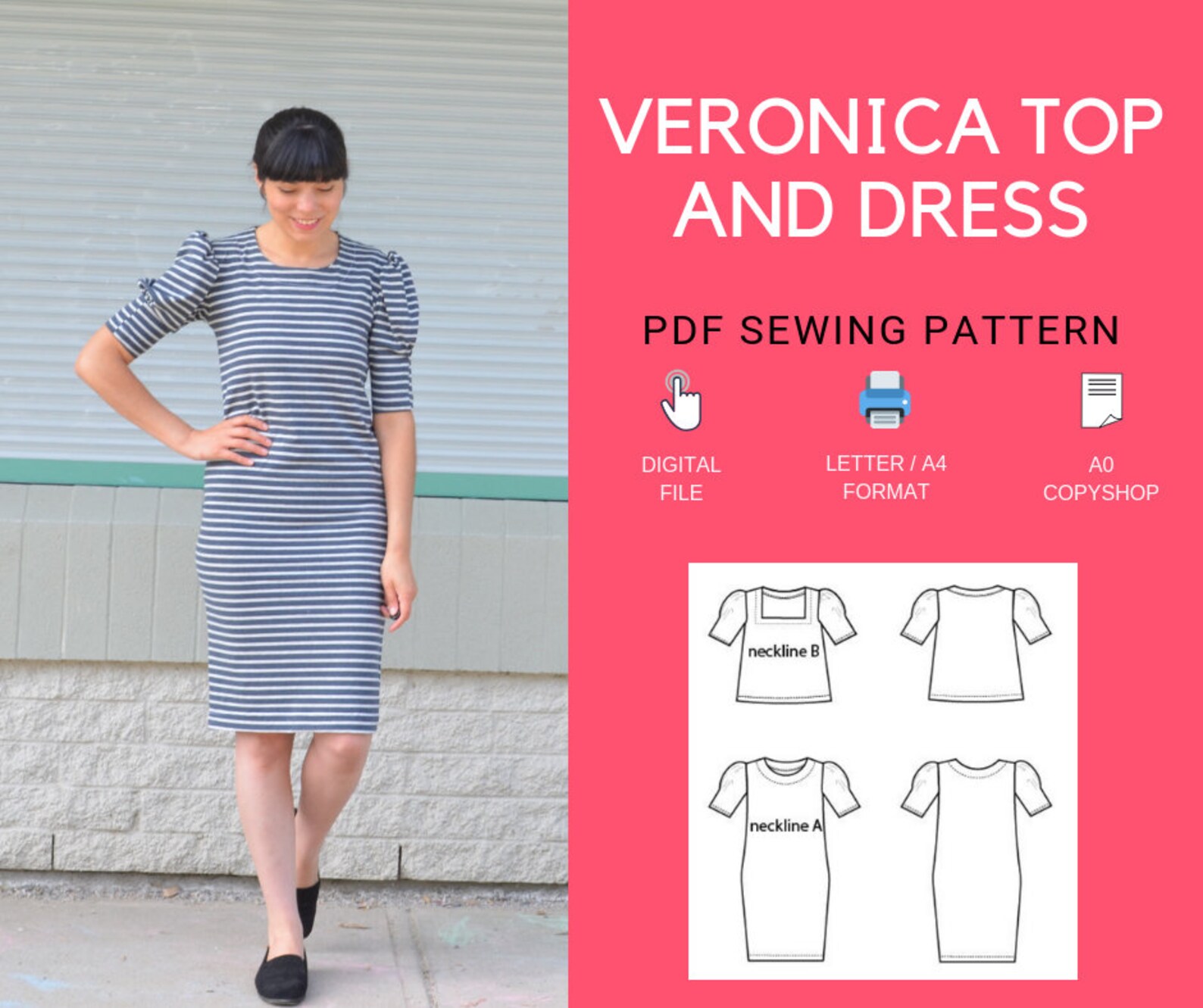 The Veronica Top and Dress PDF Sewing Pattern and Step by Step Sewing ...