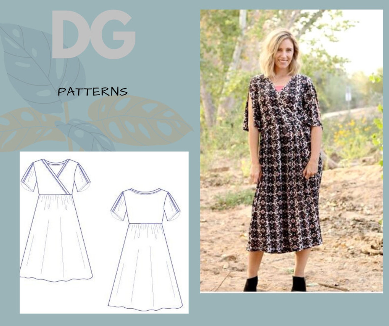 Clare Dress Pattern: A Wrap Dress With Gathered Skirt and - Etsy