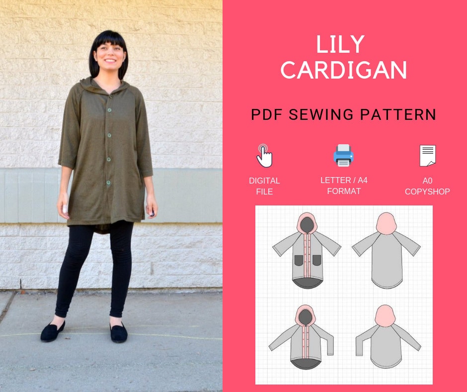 Lily Cardigan PDF Sewing Pattern and Printable Sewing Tutorial - Etsy ...