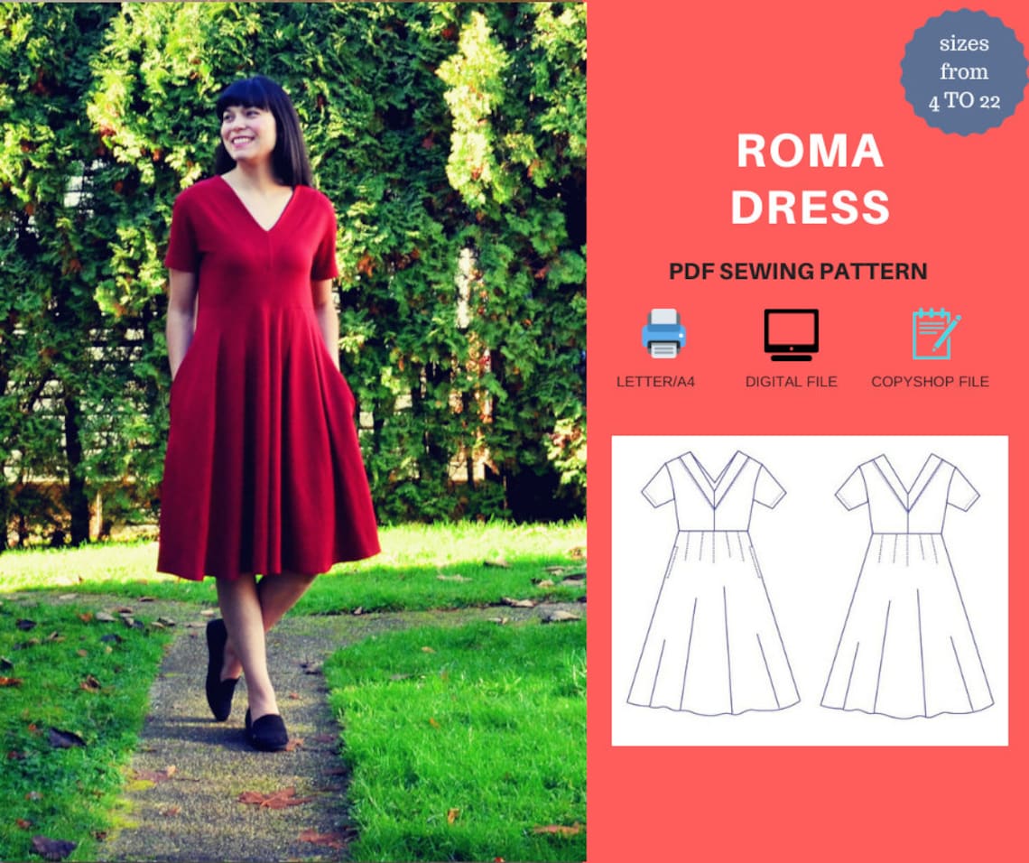The Roma Dress PDF sewing pattern and Tutorial: This pattern | Etsy