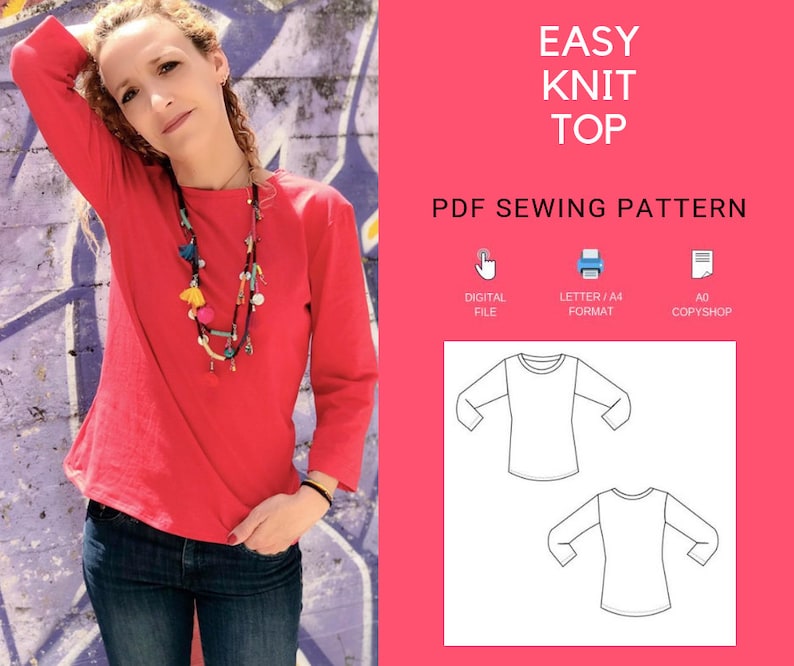 Easy Knit Shirt Printable PDF Pattern: the Sewing Pattern Includes an ...