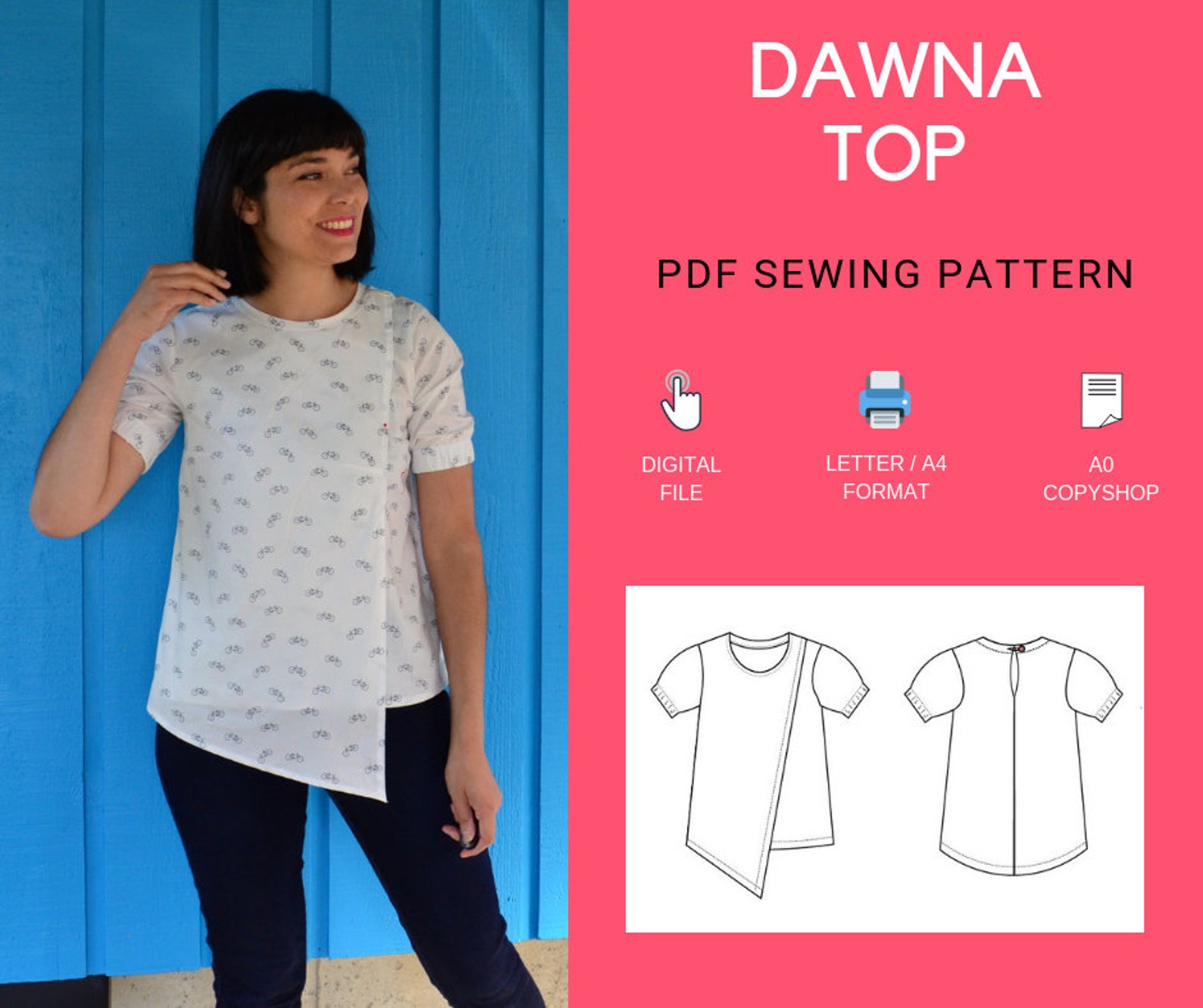 Dawna Top PDF Sewing Pattern and Printable Sewing Tutorial - Etsy