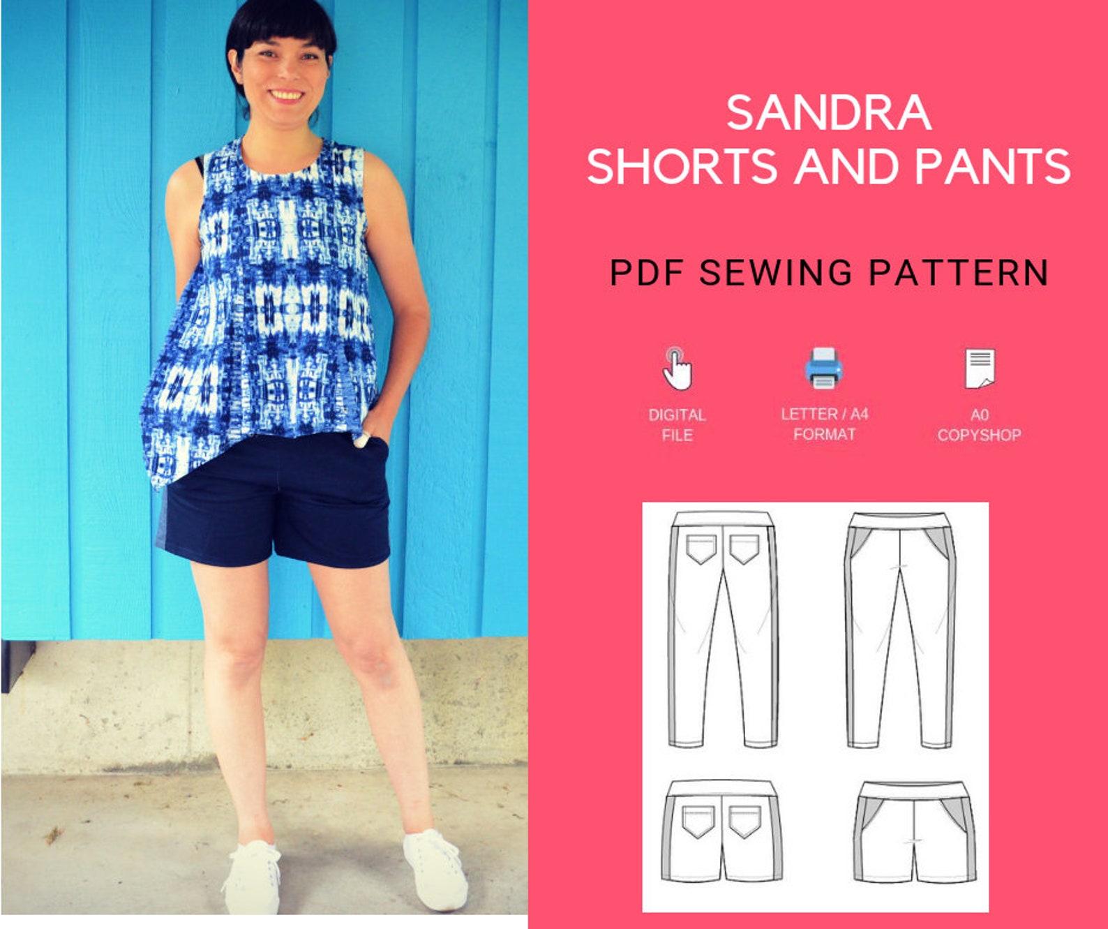 Sandra Pants and Shorts PDF Sewing Pattern and Step by Step Sewing Tutorial - Etsy Canada