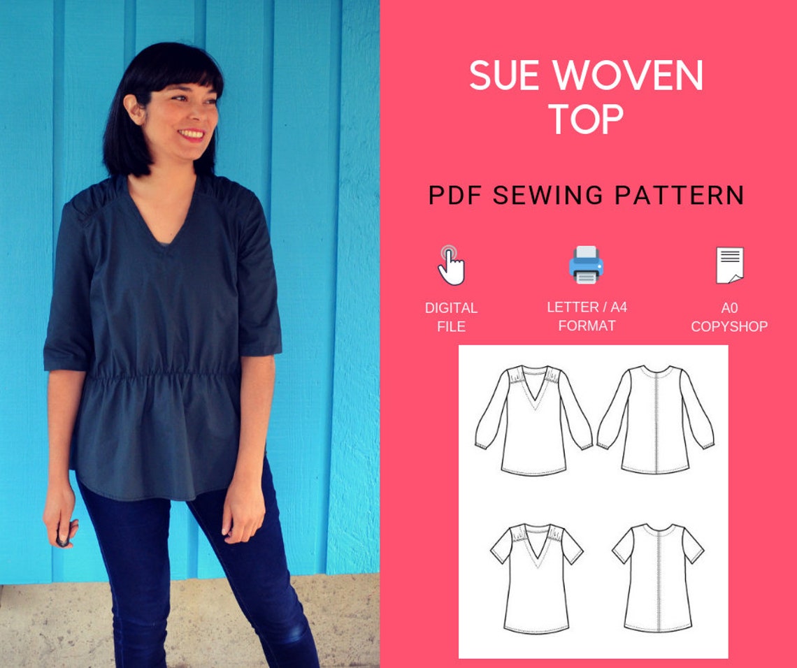 Sue Woven Top PDF Sewing Pattern and Printable Sewing Tutorial - Etsy ...