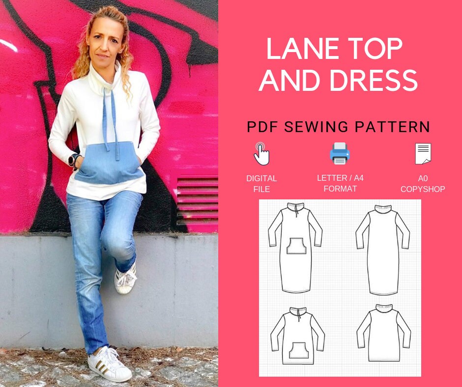 Lane Hoodie and Dress PDF Sewing Pattern and Sewing Tutorial - Etsy Canada