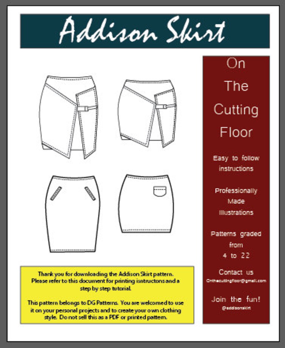 Addison Skirt: Instant Download PDF Sewing Pattern and Sewing - Etsy