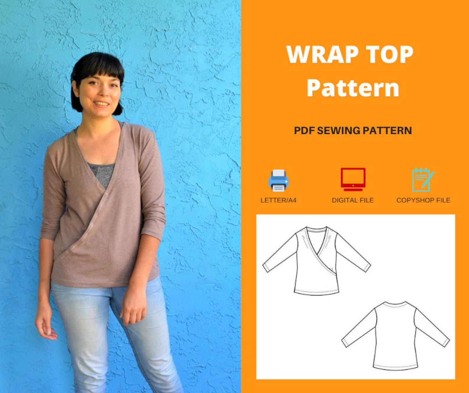 Wrap Top for WOMEN PDF Sewing Pattern and Sewing Tutorial - Etsy