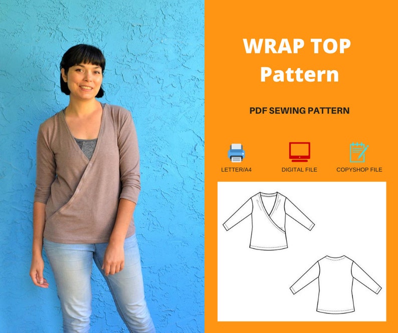 Wrap Top for WOMEN PDF Sewing Pattern and Sewing Tutorial - Etsy Canada