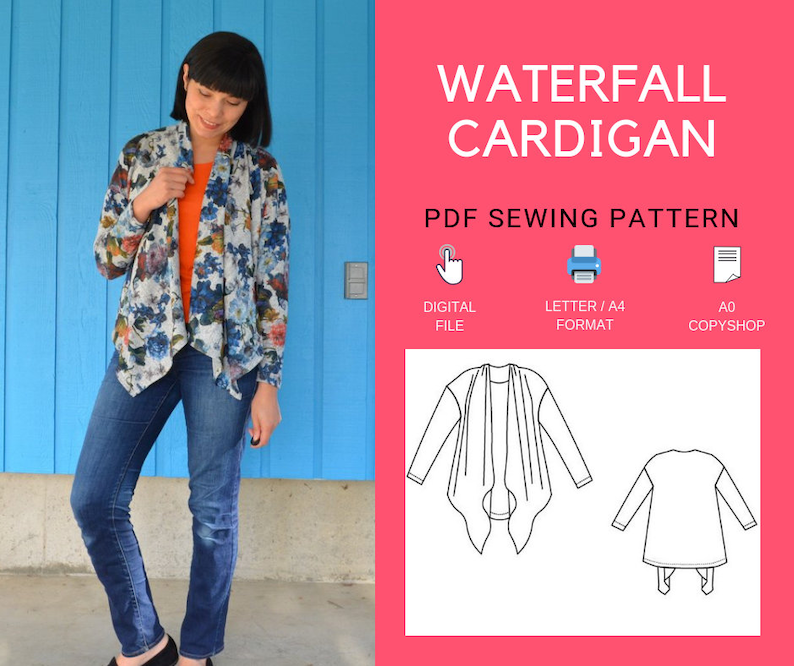 Waterfall Cardigan PDF Sewing Pattern and Tutorial - Etsy Canada