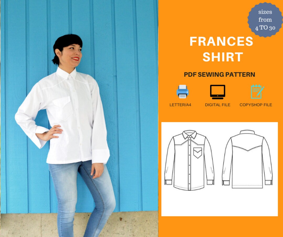 The Frances Shirt PDF Printable Sewing Pattern and Step by - Etsy