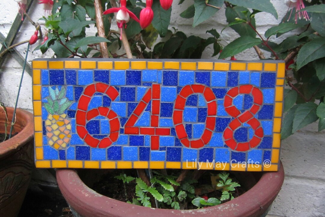 Mosaic House Number/sign/plaque/street Sign pineapple Design Made to ...
