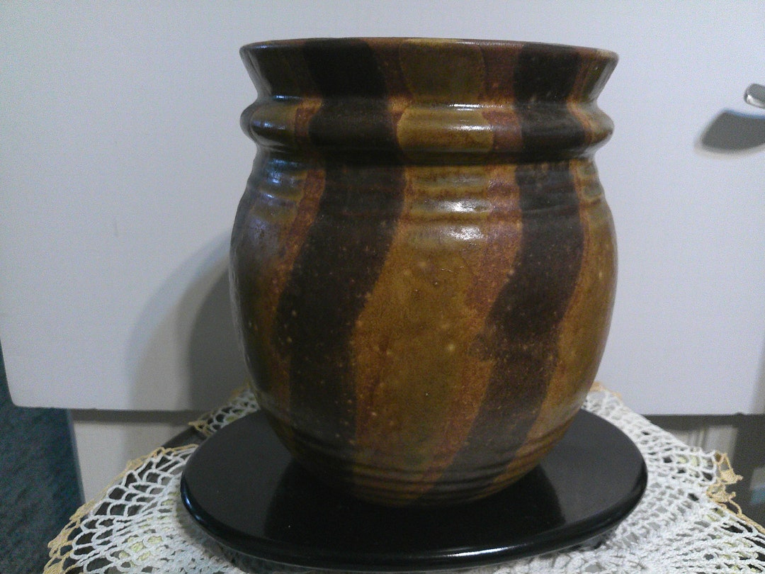 Mccoy Brown Swirl Stripe Pottery Jar/vase/planter - Etsy