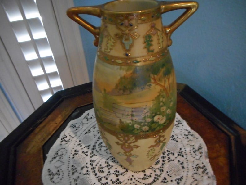 Nippon Beaded and Hand Painted Vase - Etsy