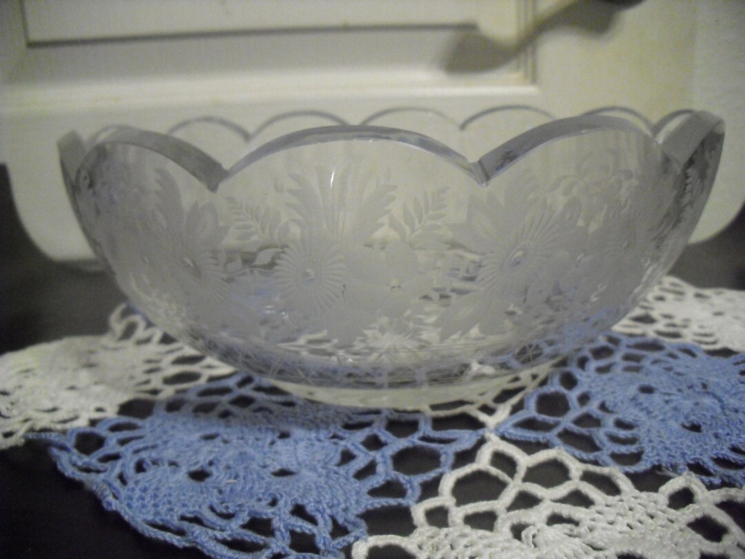 Crystal Cut Bowl Floral Pattern - Etsy