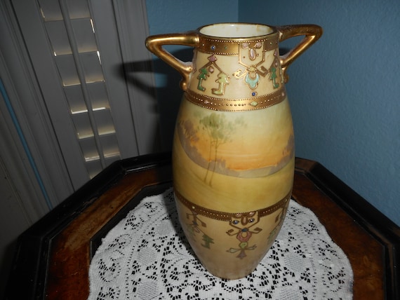 Nippon Beaded and Hand Painted Vase | Etsy