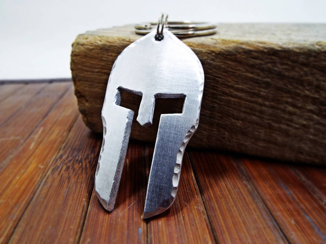 Spartan Helmet Keychain Hammered Edge - Aluminum Handmade Personalized ...