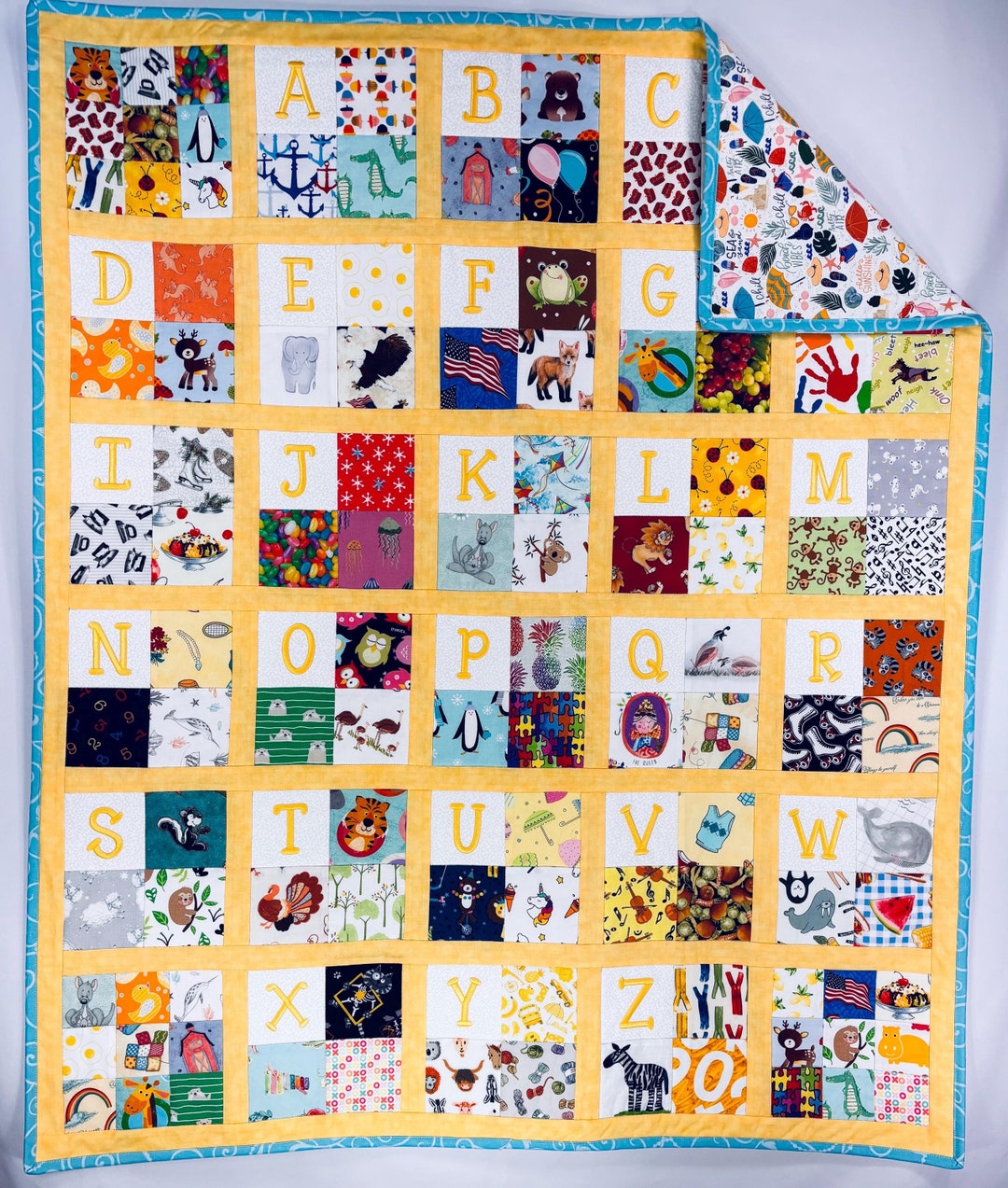 Embroidered Alphabet I Spy Quilt, Neutral Beach Fun Ispy Game Quiet ...