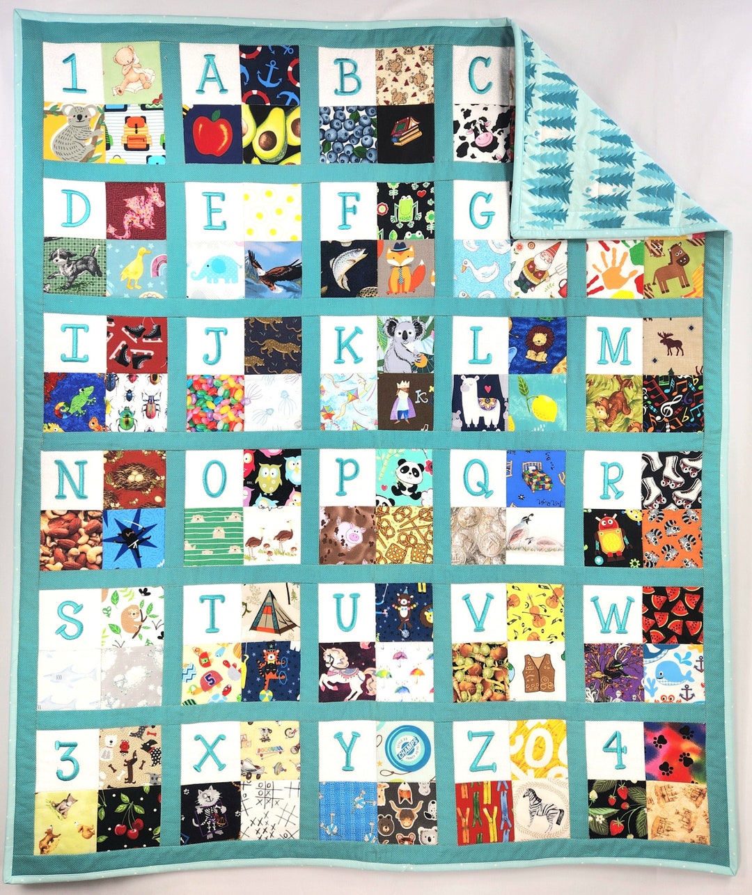 Embroidered Alphabet I Spy Quilt, Boy Yeti Snowman Pine Trees I Spy ...