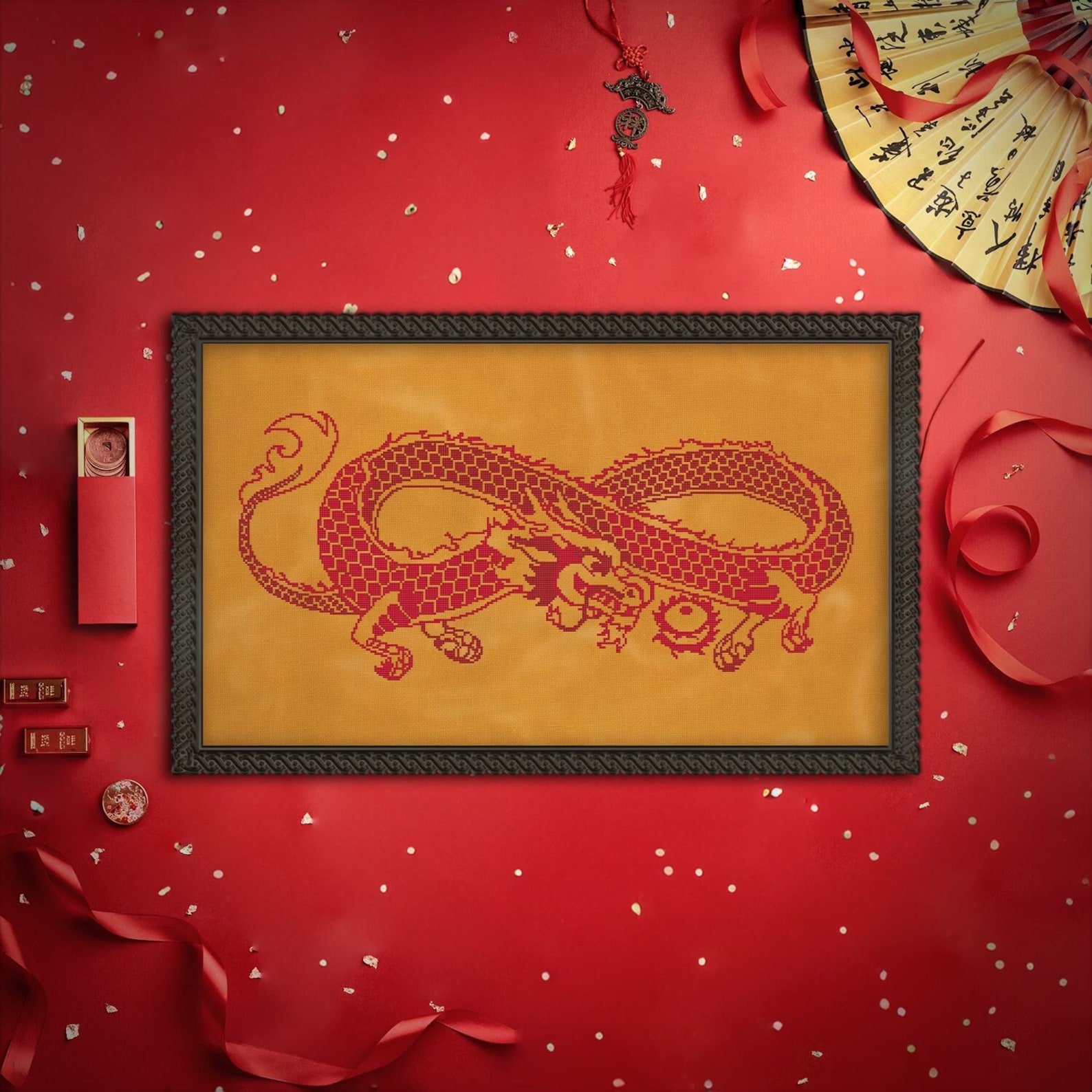 Dragon Dance Chinese Year of the Dragon Lunar New Year Digital Cross ...