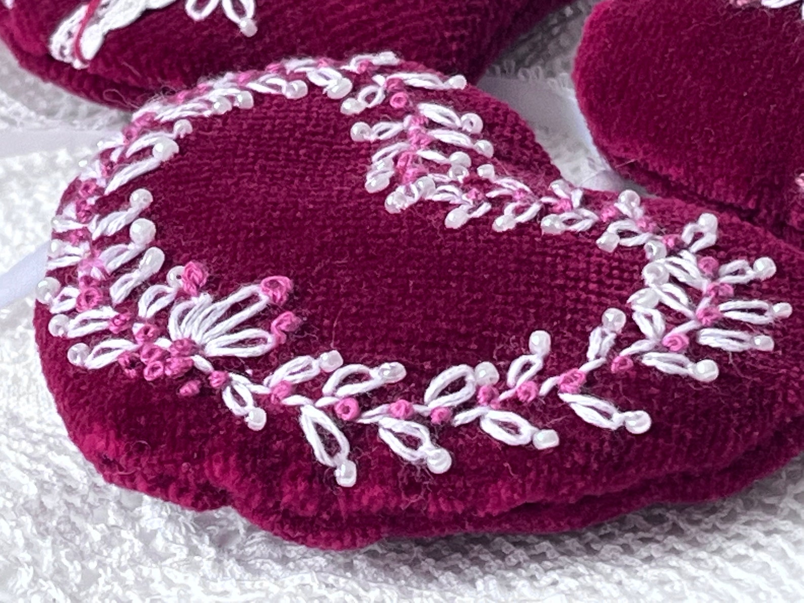 Dark Red Velvet Hearts Handmade Embroidered Hearts - Etsy