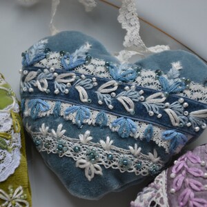 Handmade Embroidered Velvet Hearths Soft Colours - Etsy