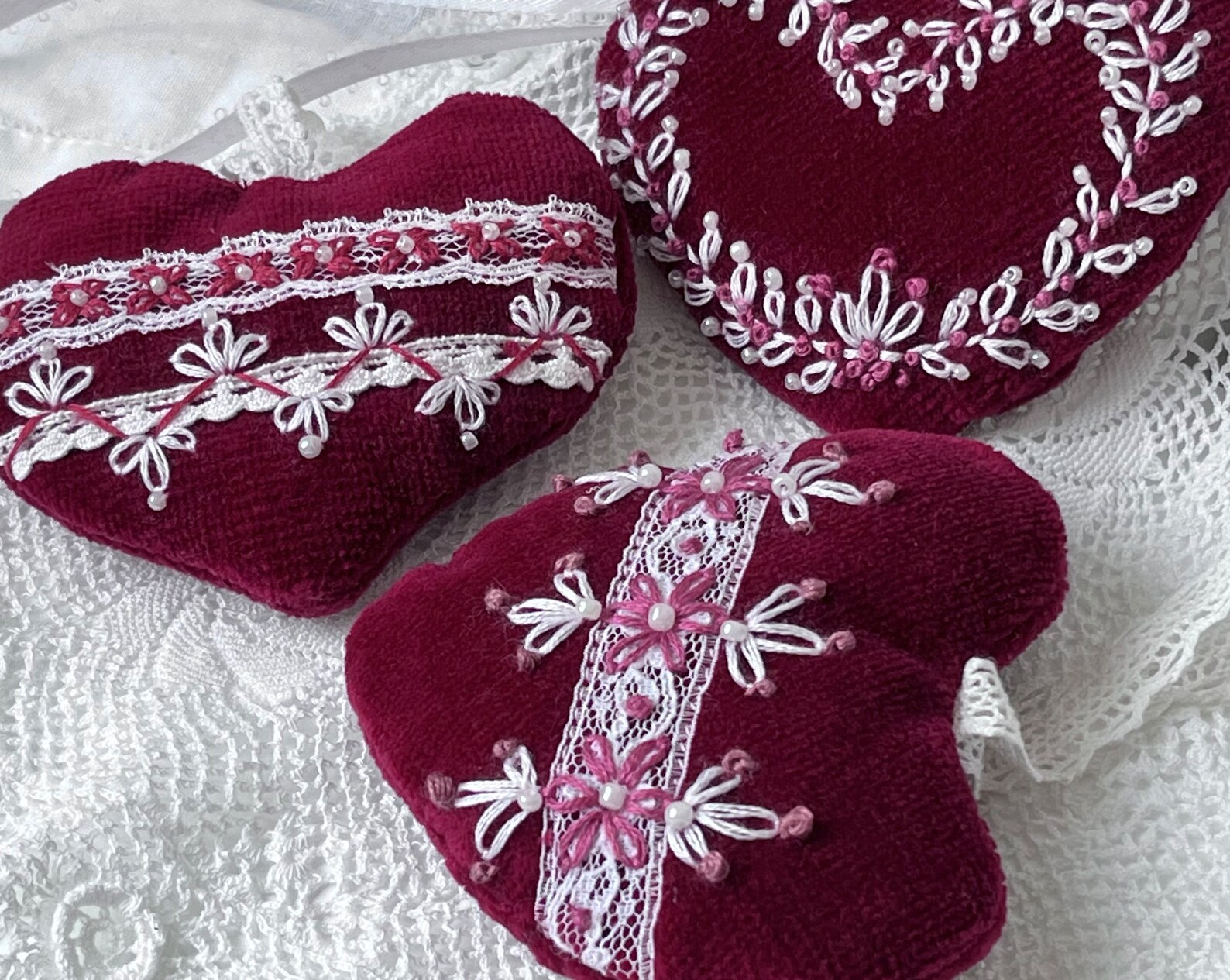 Dark Red Velvet Hearts Handmade Embroidered Hearts - Etsy
