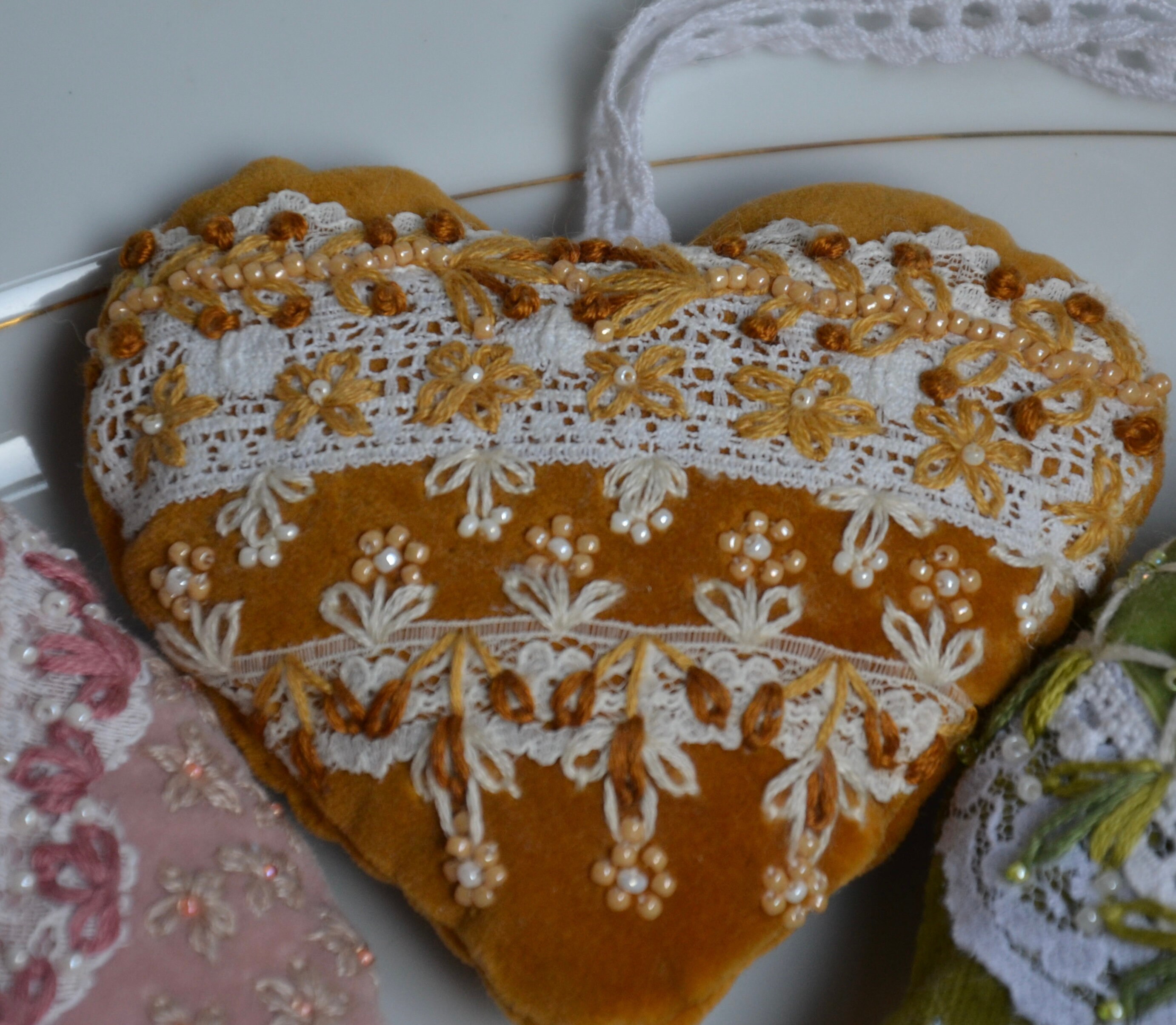 Handmade Embroidered Velvet Hearths Soft Colours - Etsy
