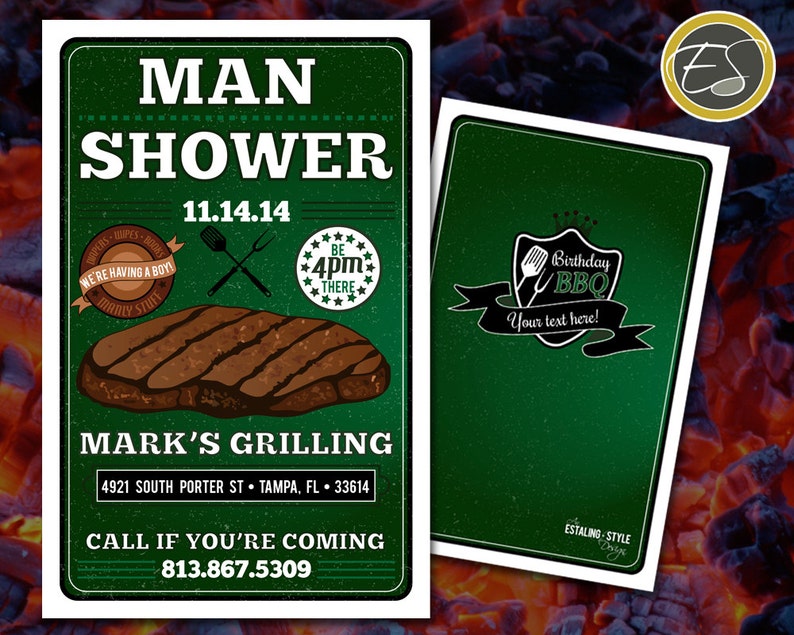 Manly Steak BBQ Invitation: Green. DIY Printable - Etsy